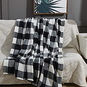 COCOPLAY W Plaid Throw Blanket, Check Blanket, All Season Microfiber Velvet Super Luxury Lightweight Warm Soft Cozy Blanket for Bed, Couch, Car (Black White Checker, Twin(60"x80"))