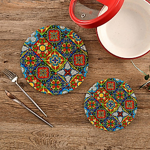 Mexican Ceramic Tile Pot Holders Trivets Set 2PCS Thread Weave Kitchen Potholders Heat Resistant Stylish Coasters Hot Pads Hot Mats Table Mats Spoon Rest for Cooking Baking Kitchen Decoration …