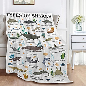 Shark Blanket Shark Gifts for Kids Boys Girls Shark Lovers Types of Sharks Plush Cozy Flannel Cute Animal Educational Throw Sheet 50" X 40" Decor for Couch Daycare Nap Birthday Decorations Bedroom