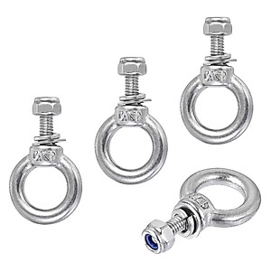 uxcell Lifting Eye Bolt M4 x 11mm Male Thread with Hex Screw Nut Gasket Flat Washer for Hanging, 304 Stainless Steel, 4 Sets