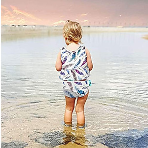 Reusable Swim Diaper and Top for Babies, Infants & Toddlers - Adjustable Girls Swimming Diaper 0-2 Years, Eco-Friendly Washable with Snaps – Tribal Feather – 1 Set by Will & Fox