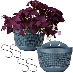 LAOJU Wall Hanging Planters Railing Hanging Planters, 2PCS Plastic Plants Pot Wall Mounted Hanging Basket Fence Flower Pots Plants Container with Hooks for Porch Railings Garden Balcony Patio