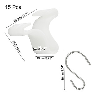 Bonsicoky 15 Pcs White Grid Clips, Drop Ceiling Hanger with 15 Pcs Metal S-Hooks for Office, Classroom, Home, Party and Wedding Decoration