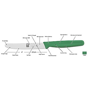 ICEL 4.25 Inch Straight Round Edge, High Carbon German Stainless Steel Razor Sharp Blade, Super Grip, Green Handle