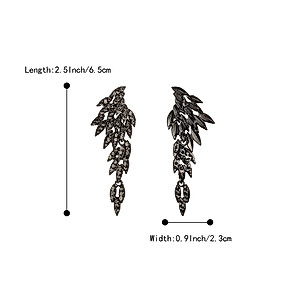 BriLove Art Deco Angel Wings Rhinestone Retro Statement Earrings for Women Dangling Chandelier Long Drop Grey Black-Tone