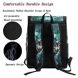 Naanle Moon Wolf Casual Daypack,College Student Bookbags Large Travel Multipurpose Bag Padded Laptop Bag (Multi07)