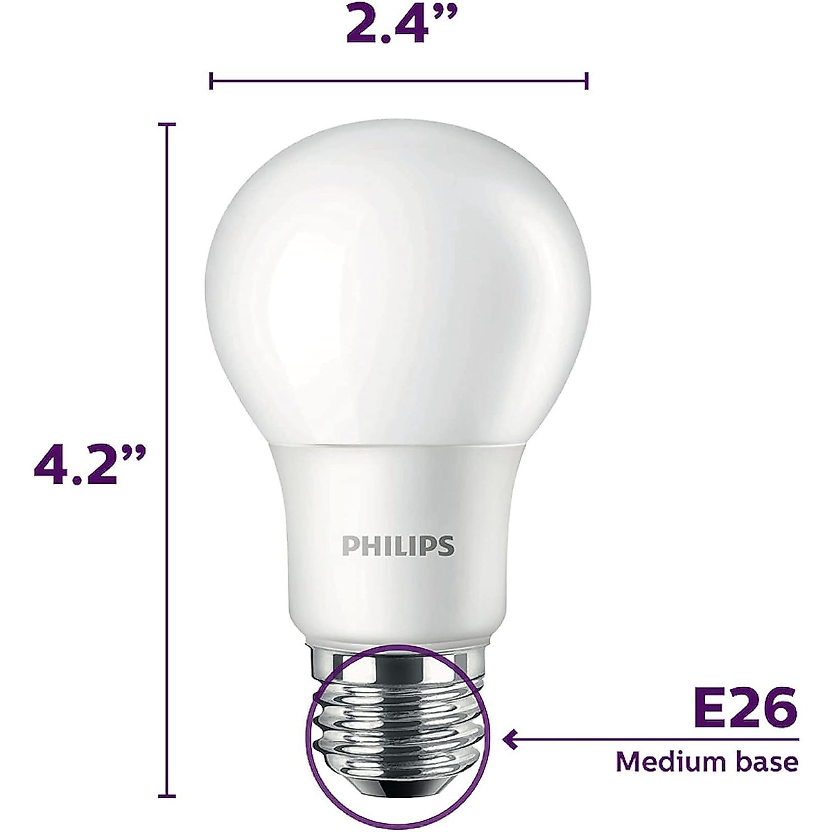 PHILIPS LED Basic Frosted A19 Non-Dimmable, Eye Comfort Technology, 450 Lumen, Daylight(5000), 5.5W=40W, E26 Base, 4PK