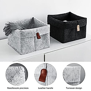 MILILOVE 3Pcs Felt Storage Basket 9x9.2x10.2" Cube, Fabric Cloth Storage Bin, Collapsible Organizer Basket with Handle for Cloth Toys Fordable Cloth Bin for Bedroom Playroom Office
