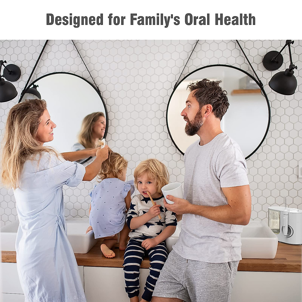 Zao's Selection New Countertop Water Flosser for Family Use, 30-130 PSI Stepless Pressure Regulation,1000ml, 8 Tips, Isolated Tip Storage, Oral Irrigator, Water Picks for Teeth Cleaning