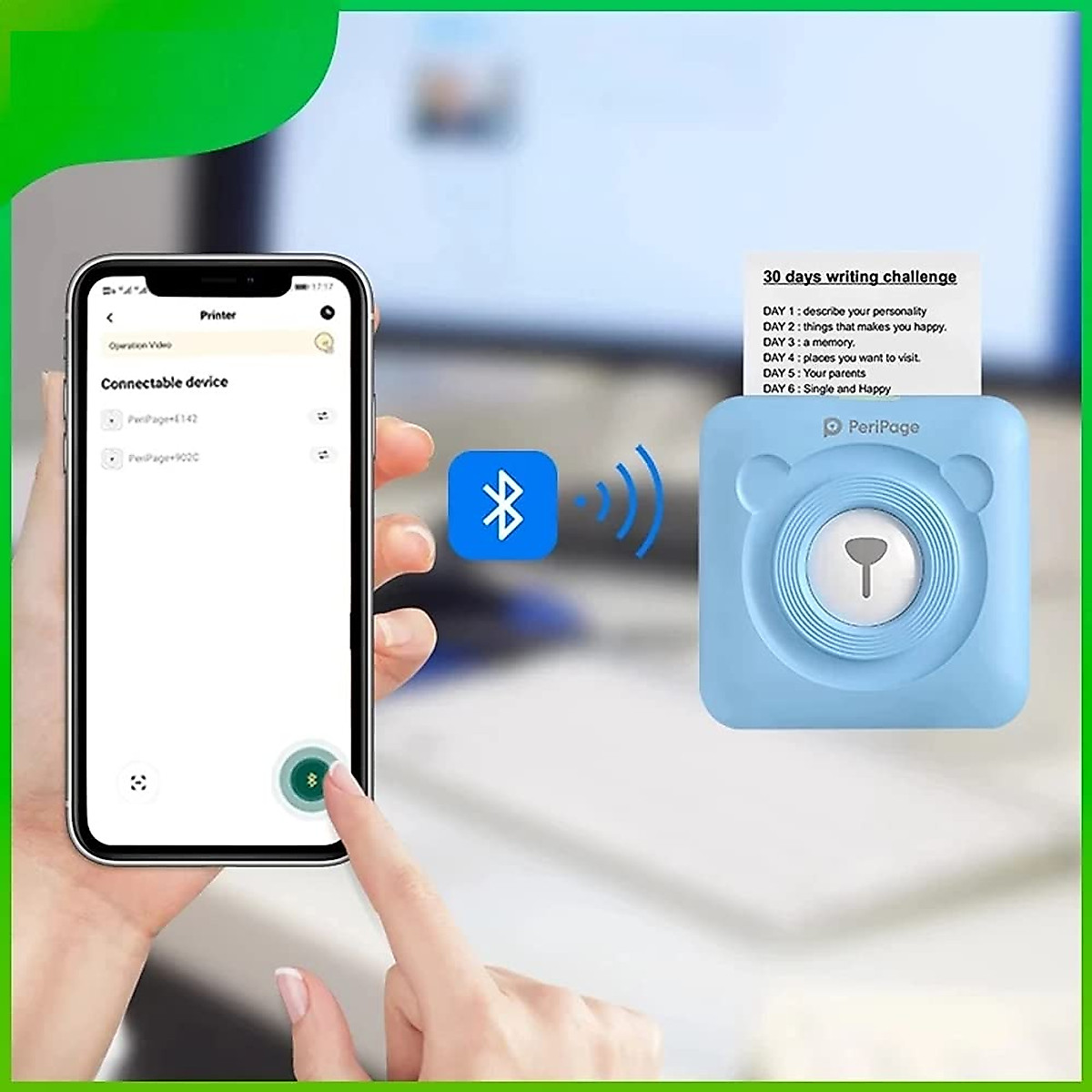 Mini Thermal Printer, Mobile Printer, Wireless Thermal Printer, Thermal Bluetooth Label Printer with 6 Printing Papers Portable Smart Photo Printer for All Smart Phones (Blue)