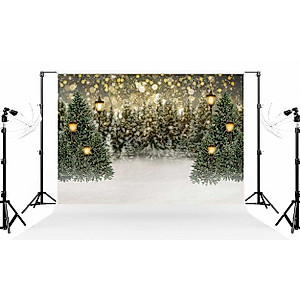 Kate 7×5ft Bokeh Snow Christmas Tree Photo Backdrop Xmas Glitter Street Lamp Snowfield Photography Background for Christmas Winter Photo Studio Props