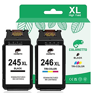 COLORETTO Remanufactured Printer Ink Cartridge Replacement for Canon Pg-245Xl Cl-246Xl PG-243 CL-244 to use with Canon PIXMA MX492 MX490 IP2820 MG2420 mg2522 TS3122 (1 Black+1 Color) Combo Pack