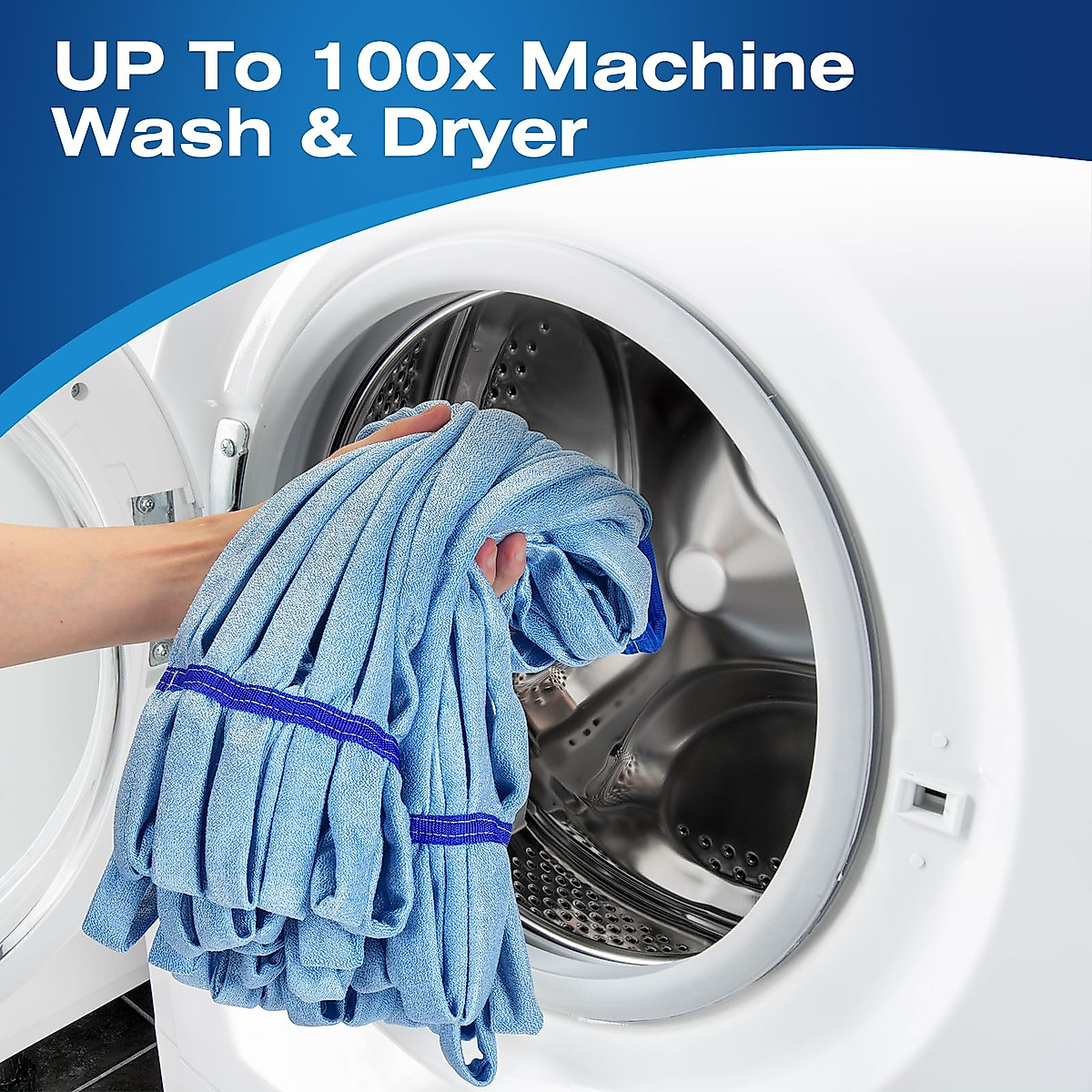 Matthew Cleaning Microfiber Tube Mop(Large,Blue,3Pack)Heavy Duty Mop Head Replacement,excellent absorbency,Premium launderability,Reusable,Loop end for Home,Commercial&Industrial Use-Incl.2Pcs Cloths