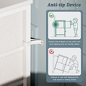 Huuger Dresser with 7 Drawers, 47 Inch Dresser TV Stand for 43, 50, 55 Inch TV, Fabric Dresser Chest of Drawers, PU Leather, Metal Frame, Storage Dresser for Bedroom, Nursery, Clothing, White Dresser