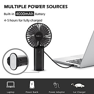 SkyGenius Handheld Fan Rechargeable, Personal Portable Fan 3 speed Levels, USB 4000 mAh Battery Operated [6-30H Worktime] Mini Fan for Girls Kids Women Travel Indoor Outdoor