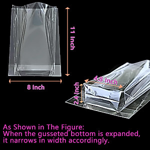 Flat Bottom Gusset Cellophane Bags: 50 Pcs 8"x 11" Clear Cellophane Gift Bags with Twist Ties for Packaging Treat Candy Goodie Cookies Dessert and Party Favors - Holiday Gifts Wrapping