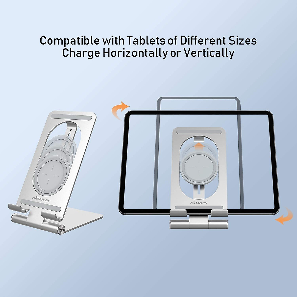 Nillkin Wireless ipad Charger Tablet Stand - 2 in 1 Charging Dock For iPad Pro 12.9/iPad Pro 11, ipad 8/7/6/5 Gen, Air 4/3, Mini 4 3 2, Samsung Tab S7/S6/S5e
