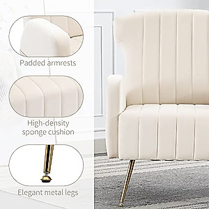 Villeston Accent Chairs Set of 2 for Living Room Velvet High Back Comfy Armchair Single Sofa with Metal Legs for Bedroom Office, Beige