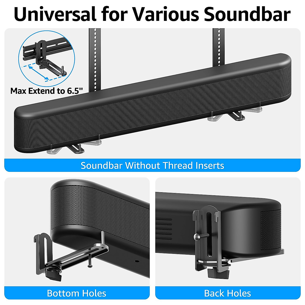 MOUNTUP Universal Soundbar Mount Mounting above or Under TV, Sound Bar Bracket With 31.5" Longer Bracket for Large TV VESA, 6.5" Holder Swivel to Fit Various Soundbar, Up to 15LBS, Saving Space MU9122