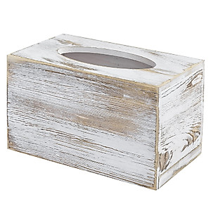 MyGift Rustic Whitewashed Solid Wood Tissue Box Holder Cover, Rectangular Tissue Holder with Easy Slide Out Bottom and Bless You Cursive Lettering