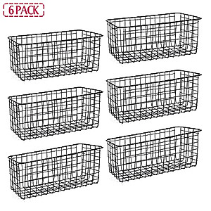 XINFULL 6 Pack Wire Storage Baskets Household Metal Wall-Mounted Containers Organizer Bins for Kitchen Bathroom Freezer Pantry Closet Laundry Room Cabinets Garage Shelf, Large