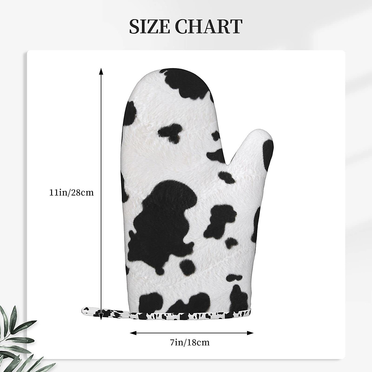 Pattern of Dairy Cow Skin Heat and Slip Resistant Silicone Oven Mitts, Soft Cotton Lining, Waterproof, Long Flexible Thick Gloves for Cooking