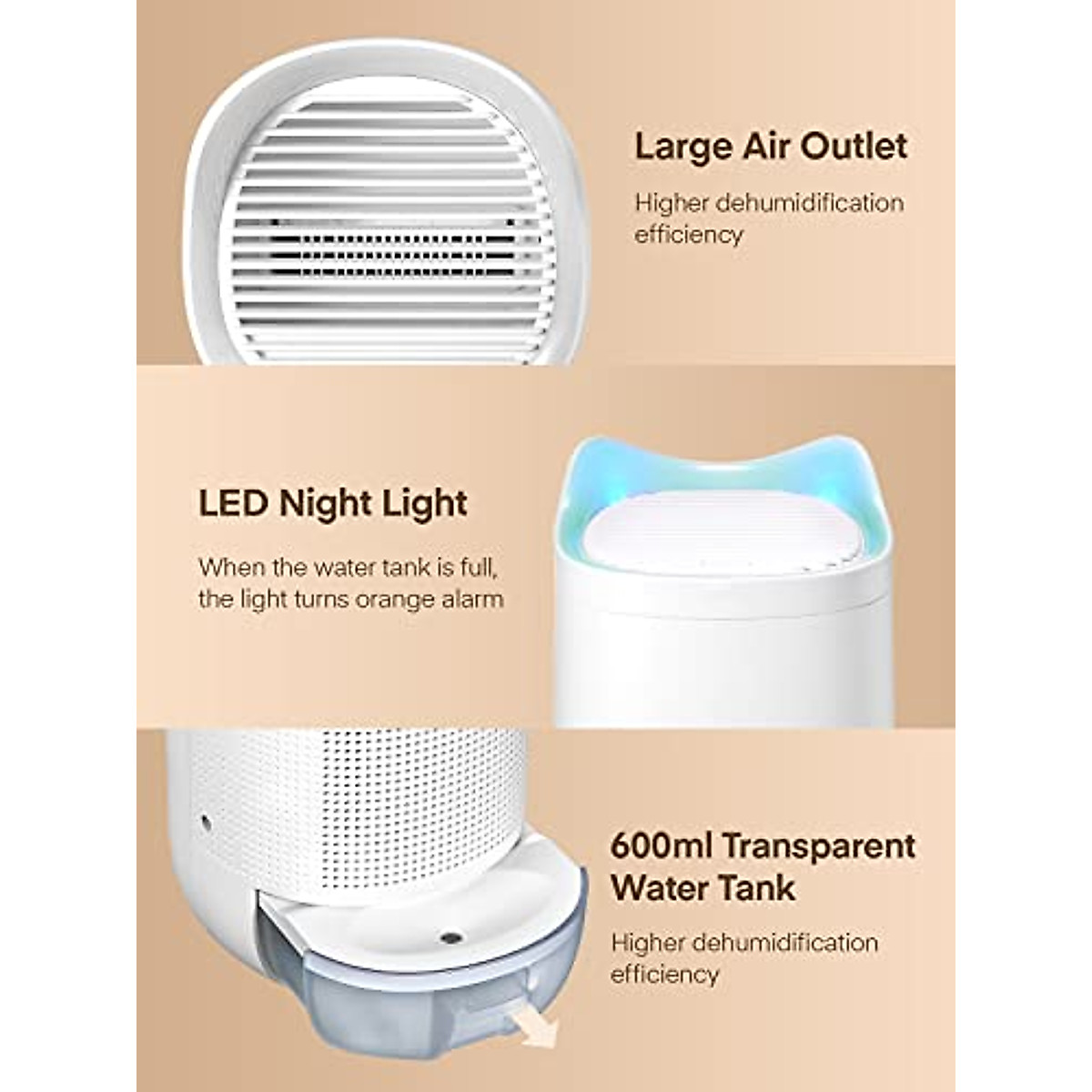 ZZWW Small Dehumidifier, Quiet Mini Dehumidifier 220 Sq.Ft (20oz Water Tank), Portable Dehumidifier for Bedroom, Bathroom, Closet White