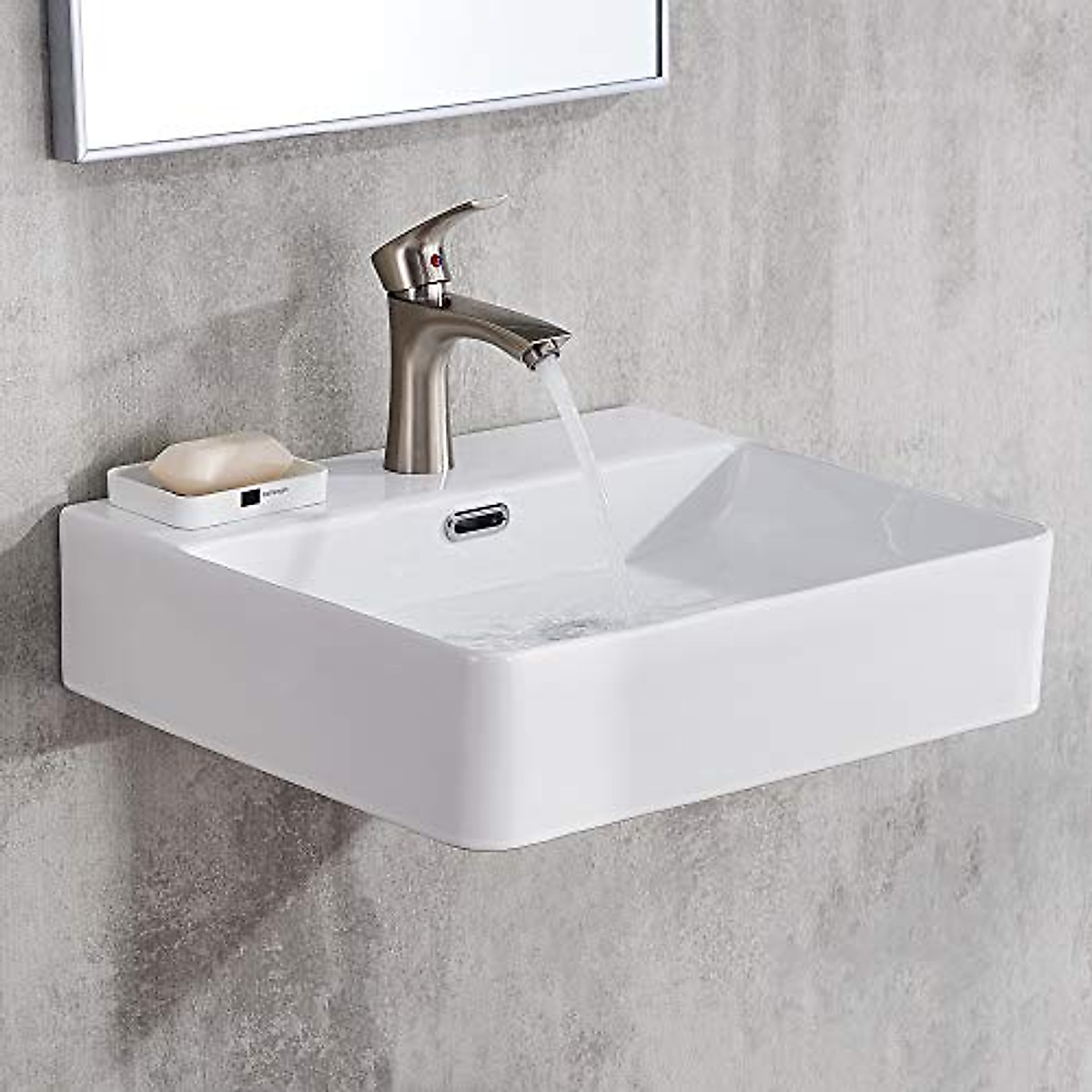 IKEBANA Wall Mount Sink,Small Bathroom Sink 20"X 17",White Ceramic Bathroom Vessel Sink,Modern Floating or Countertop Porcelain Rectangle Washing Lavatory Sink