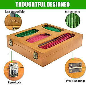 Fozobaiy Ziplock Bag Storage Organizer, Baggie Organizer Dispenser, Bamboo Ziplock Bag Organizer for Drawer & Wall Mount, Suitable for Sandwich,Gallon,Snack & Quart Size Bag