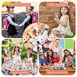 Sotiff 24 Pcs Plush Bunny Stuffed Animal Bulk 4.7 Inch Mini Bunnies Doll Keychain Furry Rabbit with Bow Tie for Boys Girls Birthday Party Favors Wedding Graduation Gifts Holiday (Classic Color)