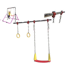 Kids Jungle Gymnastics Expandable Junior Training Monkey Horizontal Bars Climbing Tower Child Play Pink Training Pull Up Gym + Swing Seat + Trapeze Rings.Set
