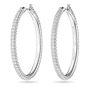 Swarovski Dextera Women's Hoop Pierced Earrings with White Crystals in a Rhodium Plated Setting