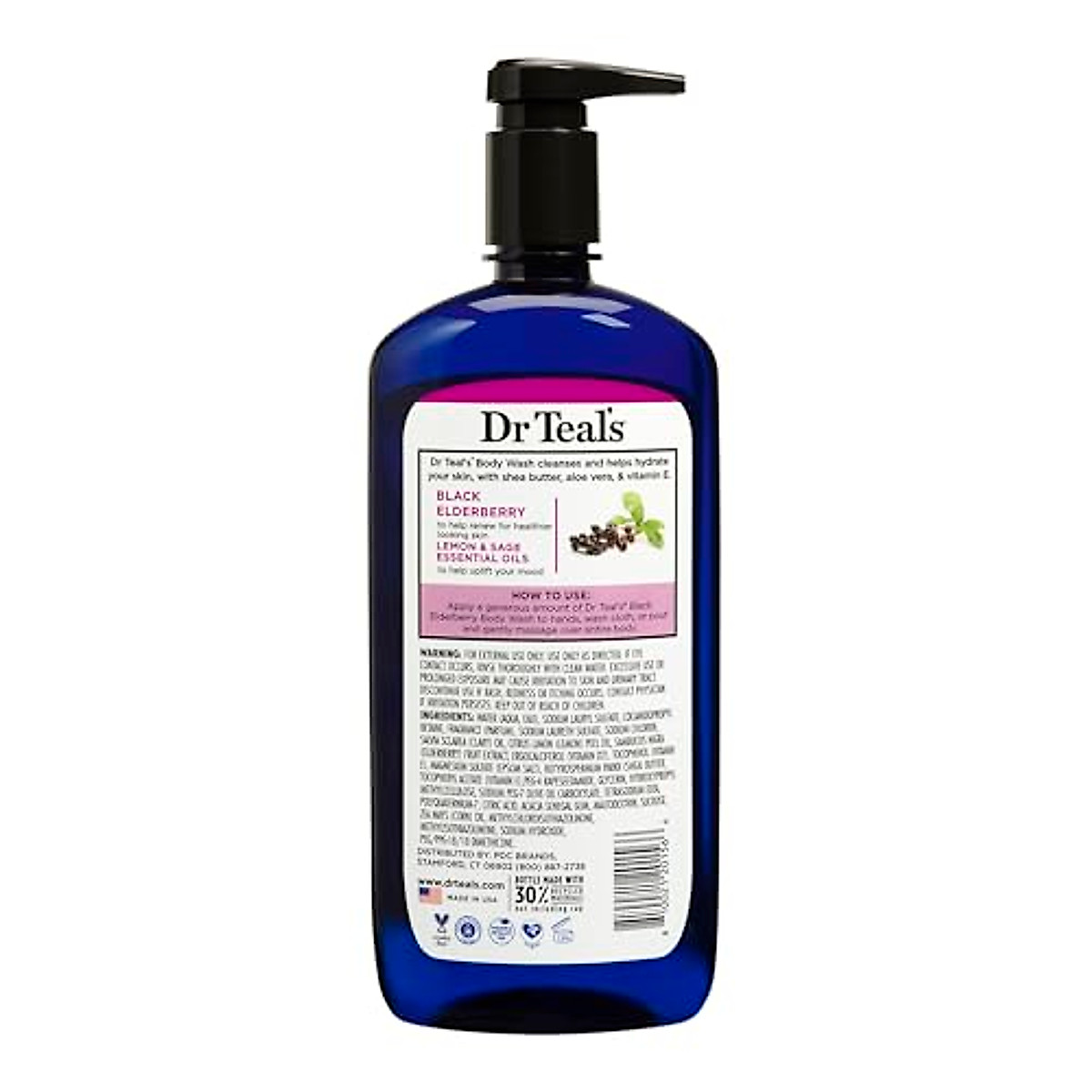 Dr Teal's Body Wash with Pure Epsom Salt, Black Elderberry with Vitamin D & Essential Oils, 24 fl oz (Packaging May Vary)