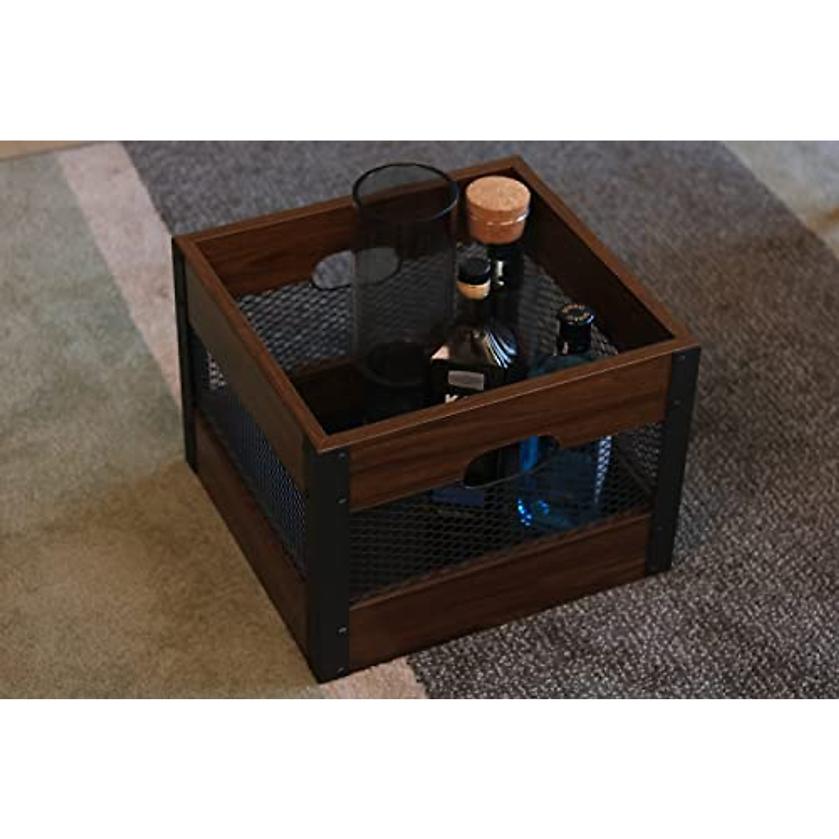 CRAZYWOOD Vinyl Record Storage Case, Wooden LP Record Storage Case, Magazine and Newspaper Storage Basket 13.6"(L)*14.3"(W)*10.6"(H) Inches Wooden Storage Basket