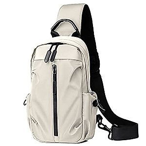 NUFR Sling Backpack Sling Bag Crossbody Backpack for Women Men Waterproof Chest Shoulder Bag Daypack for Hiking Walking Biking Travel Cycling USB Charger Port(Medium-White)
