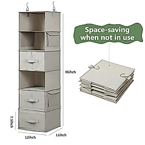 Vailando 6-Shelf Hanging Closet Organizer, Hanging Shelves for Closet with 2 Large Drawer&1 Drawer w/Compartment, 12'' x 12'' x 48.8'', Baby Organizer for Nursery