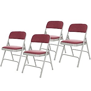 OEF Furnishings Deluxe Fabric Upholstered Double Hinge Premium Folding Chairs, Red