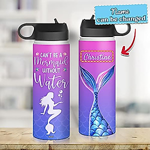 wowcugi Personalized Mermaid Water Bottle Stainless Steel Insulated Sports Bottle Reminder 12oz 18oz 32oz Mermaid Gifts For Back To School Birthday Christmas Kids Girls Daughter Sister