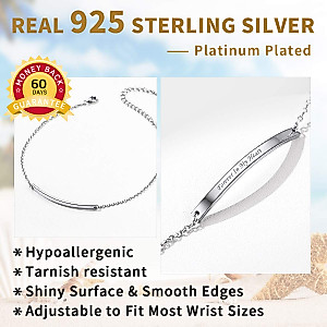 ChicSilver Personalized Bar Bracelet for Women 925 Sterling Silver Engraved Initial Name Nameplate Bar Link Charm Bracelet Identification ID Bracelet Friendship BFF Bracelet Adjustable