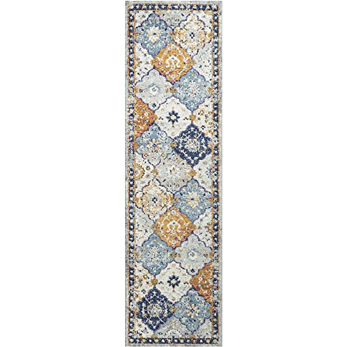 JONATHAN Y MDP214A-28 Kirman Bohemian Medallion Indoor Area-Rug Bohemian Vintage Easy-Cleaning Bedroom Kitchen Living Room Non Shedding, 2 X 8, Light Gray Blue Orange