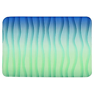 Sunteeny Front Door Mat, Simple Abstract Geometry Blue Green Gradient Lines Doormat Non-Slip Kitchen Mat Washable Indoor Outdoor Bathroom Rugs for Entry, Kitchen, Patio 18" x 30"
