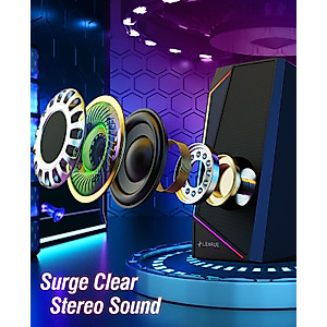 LENRUE Computer Speakers, USB/USB-C Powered PC Speakers with Loud Stereo Sound, Headphone-in for Desktop, iMac, MacBook, Laptop, Monitor (USB-C to USB Adapter Included)