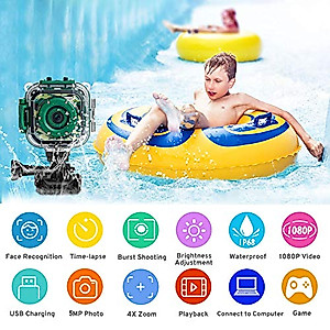 PROGRACE Kids Waterproof Camera Toys - Underwater Video Camera for Kids 1080P HD Camcorder Toy Gift Boys 3 4 5 6 7 8 9 10 11 12 Year Old Vlogging YouTube Children Digital Camera Build-in Games