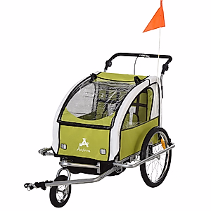 Aosom Elite 360 Swivel Bike Trailer for Kids Double Child Two-Wheel Bicycle Cargo Trailer with 2 Security Harnesses, Green