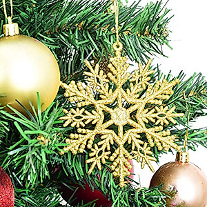 Lvydec 36pcs Christmas Glitter Snowflake Ornaments, Plastic Snowflakes Christmas Tree Decorations for Winter Holiday Party Decor, 4 Inch, Gold