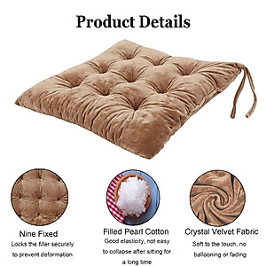 Set of 4 Square Chair Pads Indoor Seat Cushions Pillows with Ties Soft Comfortable Non Slip Chair Mat for Kitchen Dining Office Desk Living Room Outdoor Tatami 15.5" - Khaki