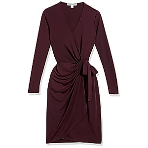 Amazon Essentials Women's Long Sleeve Classic Wrap Dress (Available in Plus Size), Burgundy, Small