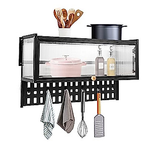 Wall Cabinet Balcony Black Kitchen Wall Cabinet Living Room Bedroom Storage Cabinet Flip-Up Door Wall Cabinet Wall-Mounted Locker 85 * 28cm