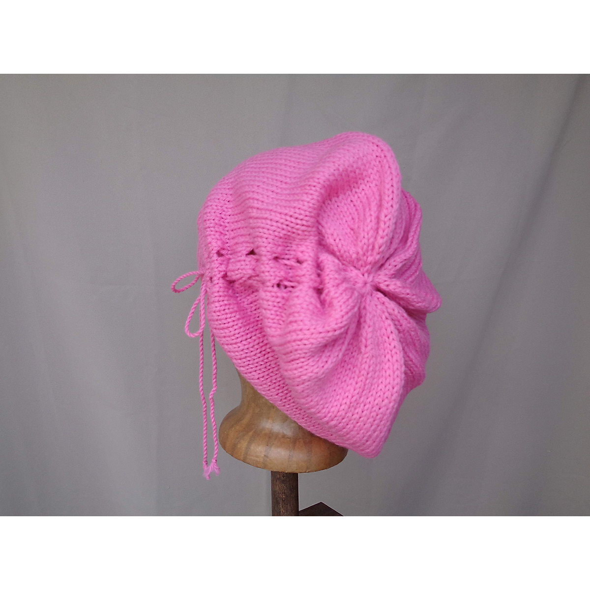 Scrunch Slouch Hat, Gathered Slouchy Beanie, Drawstring Bow, Hand Knit, Soft Wool, Dredlock Rasta