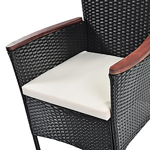 VilroCaz 6 Person Outdoor PE Wicker Dining Table Set with Acacia Wood Tabletop and Armrest, 7 Piece All Weather Conversation Set, Patio Garden Dining Set with Removable Cushion (Reddish-Brown)